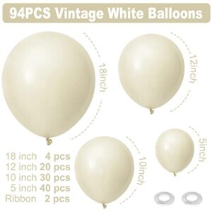 Sand White Balloons, 94 Pcs 18/12/10/5 Inch Nude White Balloons Different Sizes, White Cream Balloons Garland Arch Kit for Birthday Baby Shower Wedding Bridal Shower Party Decorations