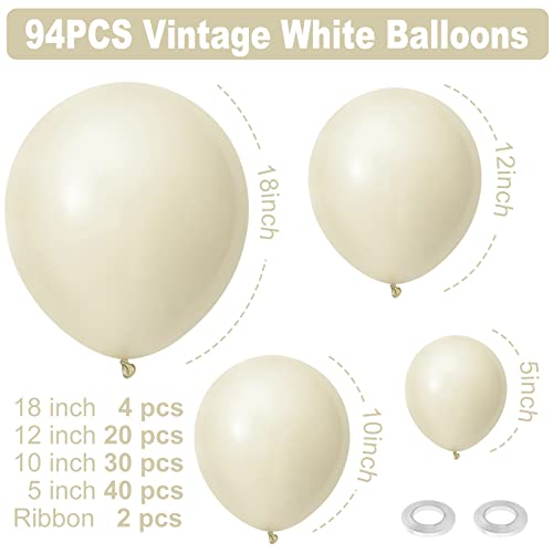 Sand White Balloons, 94 Pcs 18/12/10/5 Inch Nude White Balloons Different Sizes, White Cream Balloons Garland Arch Kit for Birthday Baby Shower Wedding Bridal Shower Party Decorations