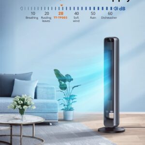 Delvit Tower Fan，90° Oscillating Fan with 12 Speeds, 4 Modes, Night Light, 12H Timer, LED Display，28db Quiet Portable Bladeless Fan Remote control for Bedroom, Living Room & Office