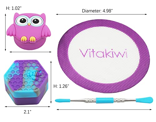 Vitakiwi Wax Silicone Container 26ml Hexagon 11ml Owl with 4.98" Round Mat and 4.8" Stainless Steel Carving Tool (Purple)