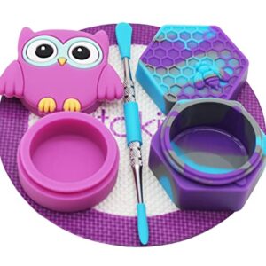 Vitakiwi Wax Silicone Container 26ml Hexagon 11ml Owl with 4.98" Round Mat and 4.8" Stainless Steel Carving Tool (Purple)