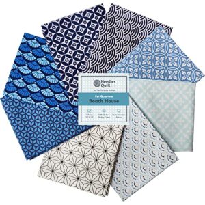 needles quilt studio - 8 fat quarters 22" x 18" (beach house) | cotton quilting fabric bundles - quarter yard material for sewing & quilters - precut bundle pattern cloth packs