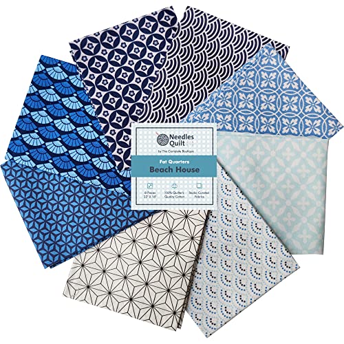 Needles Quilt Studio - 8 Fat Quarters 22" X 18" (Beach House) | Cotton Quilting Fabric Bundles - Quarter Yard Material for Sewing & Quilters - Precut Bundle Pattern Cloth Packs