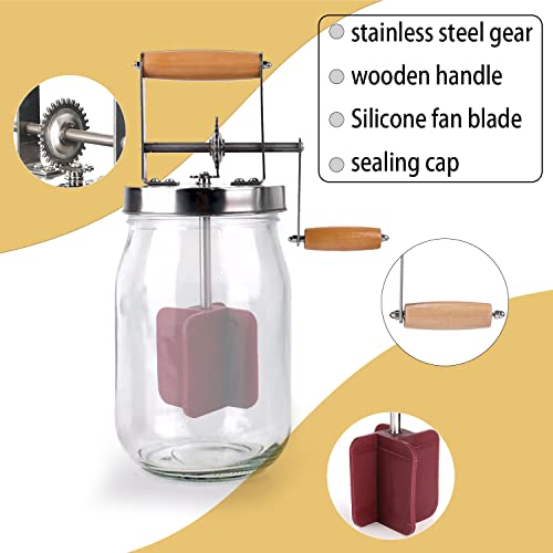 1.5 Liters Manual Butter Churner - Wooden Handle Shakes Stainless Steel Gear Manual Butter Maker, Butter Churner Hand Crank Mason Jar, Baking of Top Gadgets Butter Maker Cream Mixer