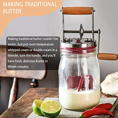 1.5 Liters Manual Butter Churner - Wooden Handle Shakes Stainless Steel Gear Manual Butter Maker, Butter Churner Hand Crank Mason Jar, Baking of Top Gadgets Butter Maker Cream Mixer