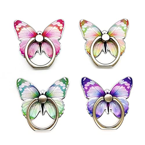 Cacylife Cute Butterfly Cellphone Stand Set,Kawaii Ring Holder Grip For Girls and Women,Compatible with iPhone,Samsung Galaxy,iPad,Tablet and other Phones or Case(4 Pack with Pink,Yellow,Purple,Green)