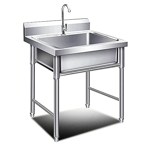 WDNMDY Free Standing 201 Stainless Steel Commercial Sink with Faucet Utility Sink Outdoor Sink Single Bowl Laundry Utility Room Sinks for Indoor Bathroom Restaurant, 60*60*80cm