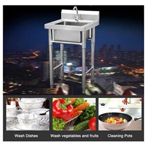 WDNMDY Free Standing 201 Stainless Steel Commercial Sink with Faucet Utility Sink Outdoor Sink Single Bowl Laundry Utility Room Sinks for Indoor Bathroom Restaurant, 60*60*80cm