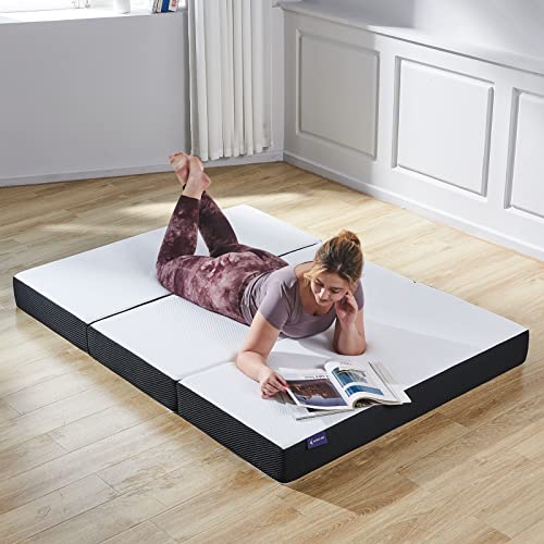 S SECRETLAND Folding Mattress, 6 inch Tri-fold Memory Foam Mattress Topper with Washable Cover, Foldable Mattress Topper for Camping, Guest - Full Size, 73" x 52" x 6"