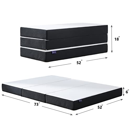 S SECRETLAND Folding Mattress, 6 inch Tri-fold Memory Foam Mattress Topper with Washable Cover, Foldable Mattress Topper for Camping, Guest - Full Size, 73" x 52" x 6"