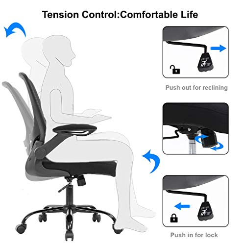 Home Office Chair Ergonomic Computer Desk Chair Mesh Adjustable Height Arbitrary Rolling Swivel Task Chair Executive Chair with Lumbar Support and Armrests for Women Adults, Black