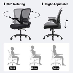 Home Office Chair Ergonomic Computer Desk Chair Mesh Adjustable Height Arbitrary Rolling Swivel Task Chair Executive Chair with Lumbar Support and Armrests for Women Adults, Black