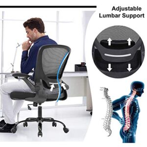 Home Office Chair Ergonomic Computer Desk Chair Mesh Adjustable Height Arbitrary Rolling Swivel Task Chair Executive Chair with Lumbar Support and Armrests for Women Adults, Black