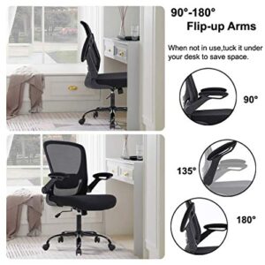 Home Office Chair Ergonomic Computer Desk Chair Mesh Adjustable Height Arbitrary Rolling Swivel Task Chair Executive Chair with Lumbar Support and Armrests for Women Adults, Black