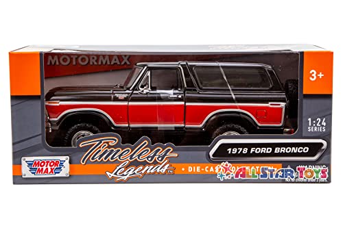 1978 Ford Bronco 1:24 Diecast Model Car SUV Motormax 79371 (Black with Red)