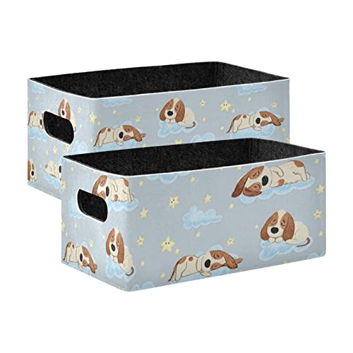 Sweet Dreams Dogs Storage Basket Felt Storage Bin Collapsible Toy Boxs Convenient Box Organizer for Kids Bedroom Magazine