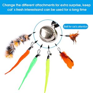 9 PCS Cat Fishing Pole Toy, Retractable Cat Feather Toys with Cat Wand Plush Fish Worm Feathers with Bells Catnip Interactive Cat Teaser Toys for Kitten Cat