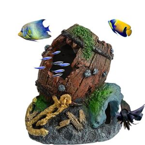 saim broken barrel aquarium decorations,resin betta cave hideout wood trunk log hide hut for fish tank decor fish cave