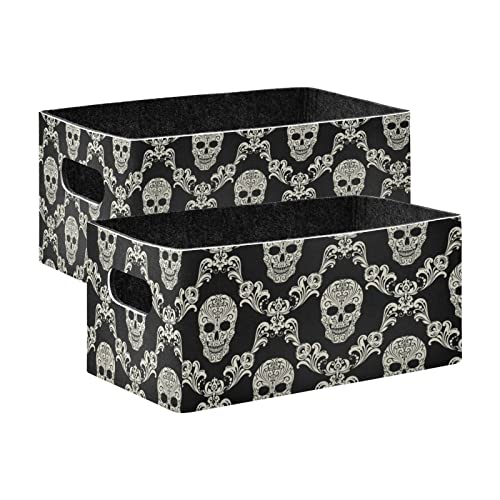 Skulls Storage Basket Felt Storage Bin Collapsible Towel Storage Convenient Box Organizer for Kids Bedroom Magazine