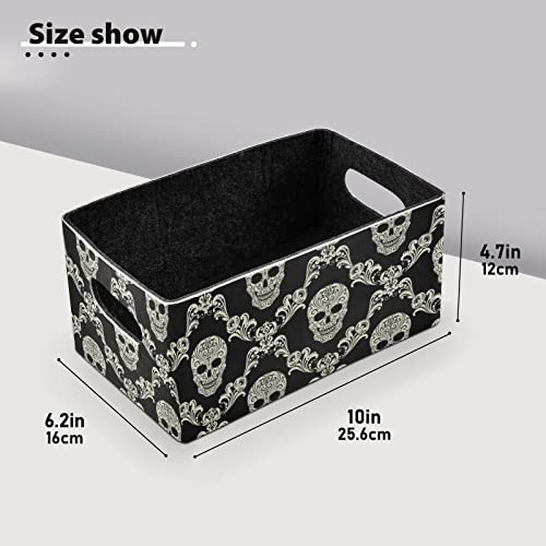 Skulls Storage Basket Felt Storage Bin Collapsible Towel Storage Convenient Box Organizer for Kids Bedroom Magazine