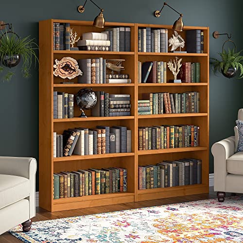 Bush Furniture Universal Tall 5 Shelf Bookcase in Natural Cherry - Set of 2