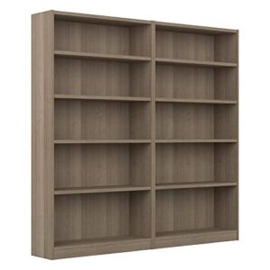 Bush Furniture Universal Tall 5 Shelf Bookcase in Natural Cherry - Set of 2