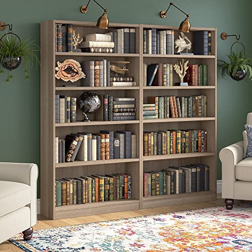 Bush Furniture Universal Tall 5 Shelf Bookcase in Natural Cherry - Set of 2