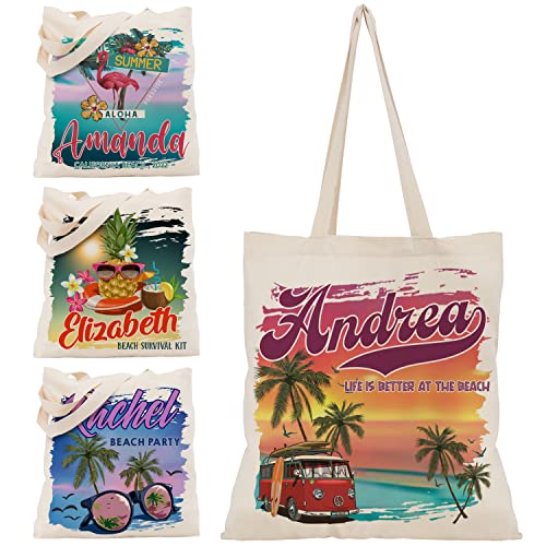 Personalized Beach Canvas Tote Bags Gifts for Girls - 8 Design & 2 Text Line - 15"x16" Custom Shoulder Aloha Summer Bag Gift for Women - Customizable Grocery Bag Custom Large Totes Bag for Holiday C2