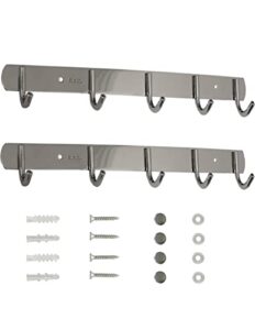 raycloud hook rack wall mounted 2 pack, heavy duty coat hooks 304 stainless steel metal hook hardware rail for coat hat towel purse key