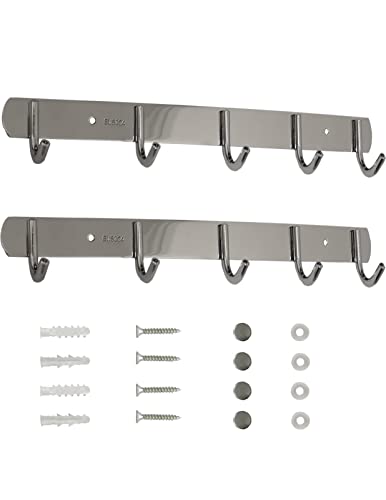 RAYCLOUD Hook Rack Wall Mounted 2 Pack, Heavy Duty Coat Hooks 304 Stainless Steel Metal Hook Hardware Rail for Coat Hat Towel Purse Key