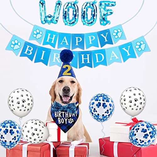 37 Pack Dog Birthday Party Supplies, Dog Birthday Boy Bandana with Dog Birthday Banner Balloon Pet Birthday Hat Bowtie Birthday Number Cake Topper for Pet Doggie Puppy Birthday Party Decorations