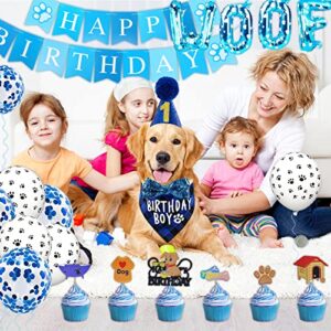 37 Pack Dog Birthday Party Supplies, Dog Birthday Boy Bandana with Dog Birthday Banner Balloon Pet Birthday Hat Bowtie Birthday Number Cake Topper for Pet Doggie Puppy Birthday Party Decorations