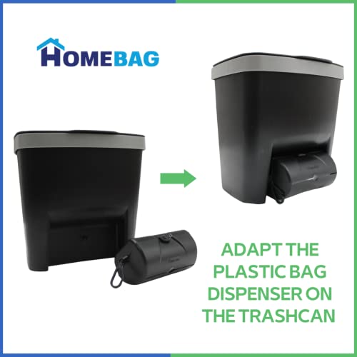 HOMEBAG Portable Small Trash Can w/Adaptable Dispenser, Lid, 3 Refill Bag Rolls (30 Bags, 13”x20”) + Extra Dispenser - Black