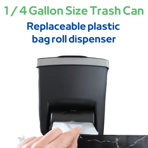 HOMEBAG Portable Small Trash Can w/Adaptable Dispenser, Lid, 3 Refill Bag Rolls (30 Bags, 13”x20”) + Extra Dispenser - Black