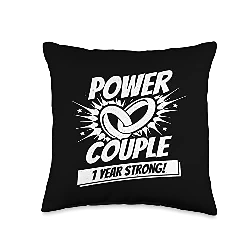 Anniversary Gifts For Him & Her Married 1 Year-Power Couple-1st Wedding Anniversary Throw Pillow, 16x16, Multicolor