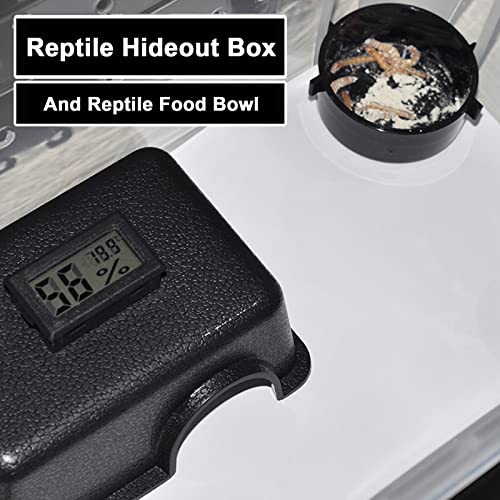 Lucky Interests 2 pcs Reptile Hide Box, Reptile Gecko Cave with Texture, Reptile and Amphibians Hide Hideout Houses for Lizard Turtle Gecko Chameleon Spider Scorpion with 2 Reptile Food Bowl (S, L)