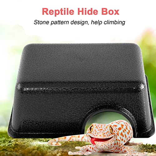 Lucky Interests 2 pcs Reptile Hide Box, Reptile Gecko Cave with Texture, Reptile and Amphibians Hide Hideout Houses for Lizard Turtle Gecko Chameleon Spider Scorpion with 2 Reptile Food Bowl (S, L)