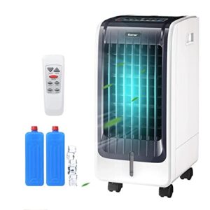 costway evaporative air cooler, portable 3-in-1 air cooler with remote control, 60° oscillation, 2 ice crystal boxes, 8-hour timer, ultra quiet bladeless evaporative cooler for bedroom home office