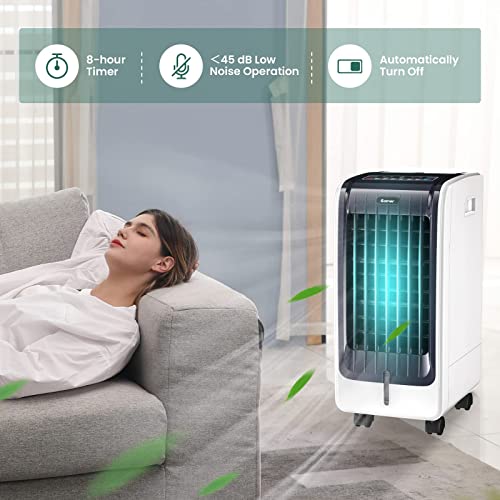 COSTWAY Evaporative Air Cooler, Portable 3-in-1 Air Cooler with Remote Control, 60° Oscillation, 2 Ice Crystal Boxes, 8-Hour Timer, Ultra Quiet Bladeless Evaporative Cooler for Bedroom Home Office