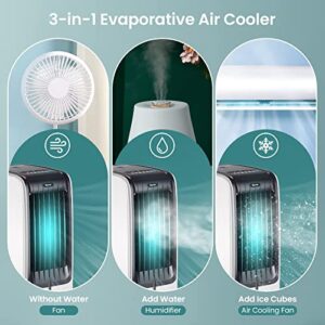 COSTWAY Evaporative Air Cooler, Portable 3-in-1 Air Cooler with Remote Control, 60° Oscillation, 2 Ice Crystal Boxes, 8-Hour Timer, Ultra Quiet Bladeless Evaporative Cooler for Bedroom Home Office