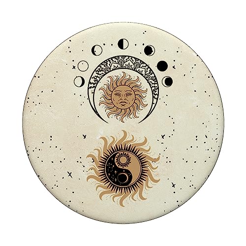 Sun Moon Phases Yin Yang Retro Mystical Tarot Card Aesthetic PopSockets Swappable PopGrip