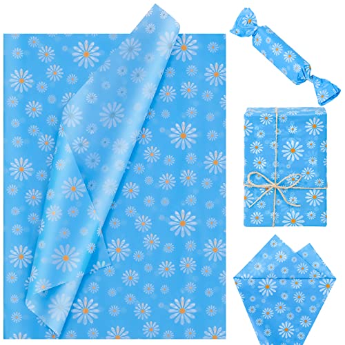 60 Sheets Blue Daisy Floral Print Tissue Paper for Gift Bags Wrapping Tissue Paper Sheets Flower Gift Wrap Tissue for Birthday Baby Shower Party Favor Decor Craft Gift Packing Bag Box,13.8 x 19.7"