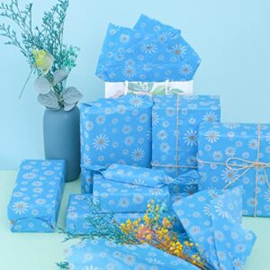 60 Sheets Blue Daisy Floral Print Tissue Paper for Gift Bags Wrapping Tissue Paper Sheets Flower Gift Wrap Tissue for Birthday Baby Shower Party Favor Decor Craft Gift Packing Bag Box,13.8 x 19.7"