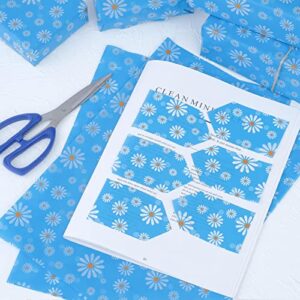 60 Sheets Blue Daisy Floral Print Tissue Paper for Gift Bags Wrapping Tissue Paper Sheets Flower Gift Wrap Tissue for Birthday Baby Shower Party Favor Decor Craft Gift Packing Bag Box,13.8 x 19.7"