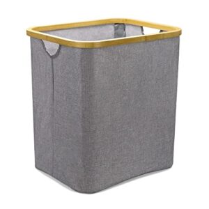 brookstone, large laundry hamper with handles, stylish bamboo trim, dirty clothes hamper basket, perfectly sized at 17.25” x 16.25” x 13.25, use as storage organizer, save space in bedroom / bathroom