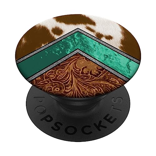 Cowhide Turquoise Brown Pattern Cool Cow Animal Print PopSockets Swappable PopGrip