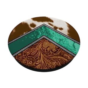 Cowhide Turquoise Brown Pattern Cool Cow Animal Print PopSockets Swappable PopGrip