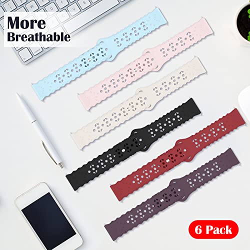 6 Pack Bands Compatible with Samsung Galaxy Watch 5 Band 40mm 44mm/5 Pro 45mm, Galaxy Watch 4 Band 40mm 44mm/Watch 4 Classic/Galaxy Watch 3 41mm, 20mm Slim Sport Lace Silicone Wristband for Women