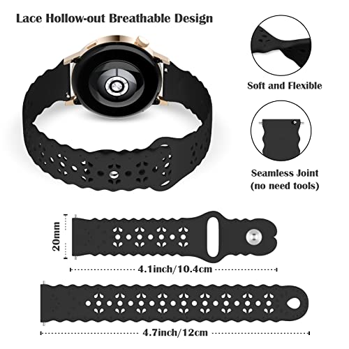 6 Pack Bands Compatible with Samsung Galaxy Watch 5 Band 40mm 44mm/5 Pro 45mm, Galaxy Watch 4 Band 40mm 44mm/Watch 4 Classic/Galaxy Watch 3 41mm, 20mm Slim Sport Lace Silicone Wristband for Women