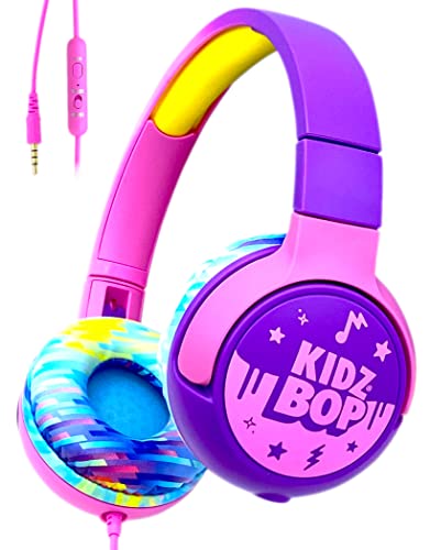 Kidz Bop Wired Headphones for Kids | Microphone | 3.5mm Plug | Volume Limiting 85dB/94dB | Soft Pads | Adjustable | School Use | Christmas 2022 Present | Gift 3 4 5 6 7 8+ Year Old Girls Boys Toddlers